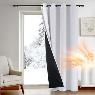 Deconovo Lot de 1 Rideau occultant, Opaque, avec Volants, Thermique, pour Chambre &agrave; Coucher, Salon, Isolation Thermique Dos Noir, 140L X 240H cm (1 Panneaux) B