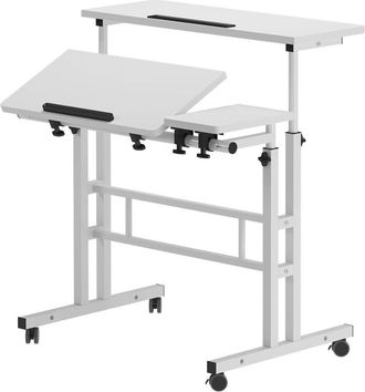 Soges Soges - Bureau inclinable et r&eacute;glable en hauteur pour ordinateur portable, bureau assis-debout mobile de 80 cm, pour petits espaces, blanc