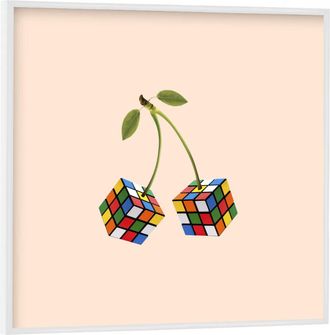 artboxONE Poster mit wei&szlig;em Rahmen 20x20 cm Essen & Trinken Cherry Rubik - Bild pop-Art Frucht Fruits