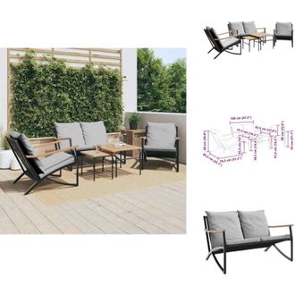 vidaXL 5-tlg. Balkonm&ouml;bel-Set mit Kissen Schwarz Stahl - Balkonm&ouml;bel Set - Balkonm&ouml;bel Sets - M&ouml;bel Balkon - Gartenm&ouml;bel Set
