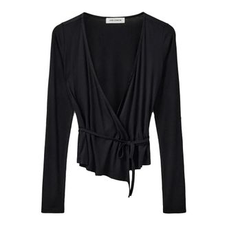 Sofie Schnoor Schwarze Wickelbluse mit V-Ausschnitt - - Blouses & Shirts - Damen - Schwarzk - L