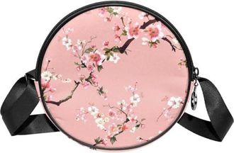 Generic Sac &agrave; bandouli&egrave;re Circle pour femme, imprim&eacute; fleur de p&ecirc;che, petit sac &agrave; bandouli&egrave;re avec fermeture &eacute;clair, bretelles r&eacute;glables, sac &agrave; main rond d&eacute;con