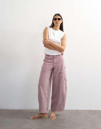 Topshop Utility-Jeans in Flieder mit weitem, abgerundetem Bein und hohem Bund-Lila