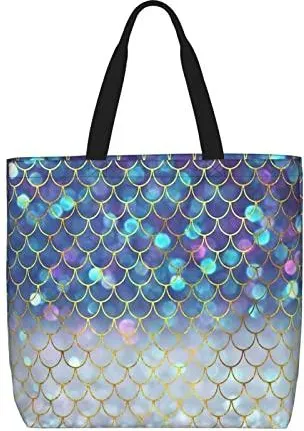 Generic Sac De Courses Paillettes Bleues Sac &Agrave; Bandouli&egrave;re En Toile R&eacute;utilisable De Grande Capacit&eacute; Sacs En Toile Pour Femmes, Pour &Eacute;cole, Shopping, Femmes, F