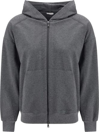 Brunello Cucinelli Stretch Cotton Lightweight French Terry Hoodie With Zipper And Shiny Trims