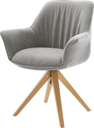 DELIFE Esszimmerstuhl Keila-Flex mit Armlehnen Holzgestell kantig Natur Strukturstoff Soft Grau 180&deg; drehbar