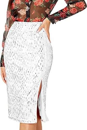 Generic Jupe-short paillet&eacute; pour femme - Jupe crayon moulante - Jupe midi - Couleur unie - Extensible - Taille haute - Ourlet fendu - Short tendance - Jupe en