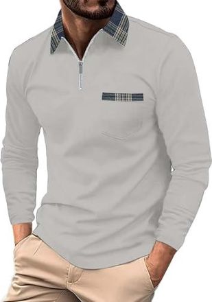 Generic T-shirt de sport &agrave; manches longues pour homme, t-shirt de sport avec poche de poitrine, coupe r&eacute;guli&egrave;re, col zipp&eacute; 1/4, couleur unie, t-shirts d&eacute;t&eacute; d&eacute;