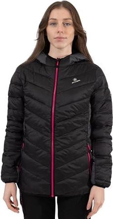 ATHL DPT. Veste dhiver doubl&eacute;e pour femme, veste de sport, veste hybride au design sportif avec capuche pratique, Veste dhiver matelass&eacute;e noir/gris, L