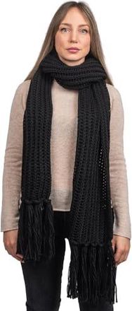 DALLE PIANE CASHMERE &Eacute;charpe en maille anglaise avec franges - Made in Italy - Femme, Couleur: Noir, Taille unique