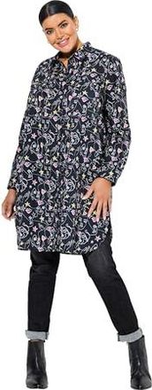 Ulla Popken Femme Grandes Tailles Chemisier Long. Manches Longues et Coupe &eacute;vas&eacute;e. Motif coeur griffonn&eacute; Noir 42+ 835822100-42+