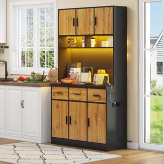 Generic Multifunktionales Buffet mit großem Stauraum, 3 Schubladen, 6 Türen, verstellbaren Einlegeböden und offener Ablage, Moderne Anrichte für Küche und Ess