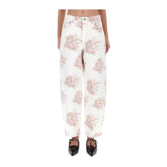 Ganni Femme, Jeans, Blanc, Taille: W25 Jean &Eacute;vas&eacute; &agrave; Imprim&eacute; Floral