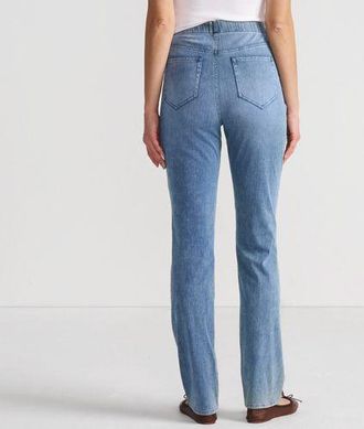 Lands End Mid Waist Straight Knit Jeans, Damen, Gr&ouml;&szlig;e:32-34 regular, Blau, Baumwoll-Mischung/Polyester-Mischung, by Lands End
