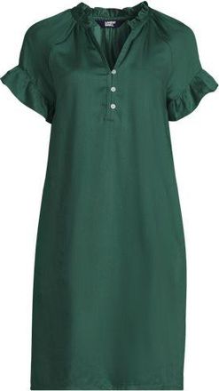 Lands End Lyocell-Kleid mit kurzen Ärmeln und Rüschen, Damen, Größe:40-42 regular, Grün, Kunstseide/Lyocell (Viskose), by Lands End