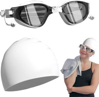 Generico Anti-Beschlag-Schwimmbrille, Anti-Beschlag-Schwimmbrille, HD-Schwimmbrille mit Silikonkappe, verstellbares Band, Schutzbrille, weite Sicht zum Schwimm