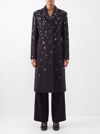 Jil Sander Manteau long en laine avec broderie de cristaux et de sequins