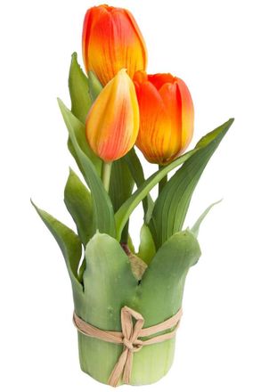 Botanic-Haus k&uuml;nstliche Tulpe/k&uuml;nstliches Tulpenarrangement selbst stehend mit 2 Tulpen und 1 Tulpenknospe Farbe: Orange-gelb real-Touch