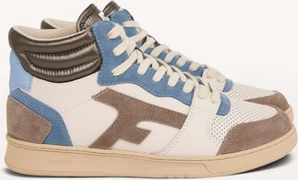 Faguo Baskets montantes cuir &eacute;cru et bleu