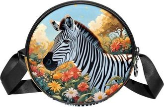 Generic Petit sac &agrave; bandouli&egrave;re rond pour femme, motif z&eacute;br&eacute; avec fermeture &eacute;clair, bretelles r&eacute;glables, sac &agrave; main rond d&eacute;contract&eacute; pour femmes et filles