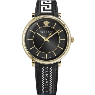Versace V-Circle Lederarmbanduhr - - Accessories - Herren - Schwarzk - ONE SIZE