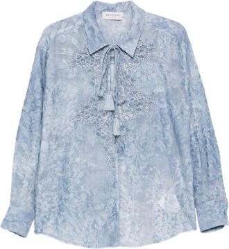 Ermanno Scervino Femme, Blouses et Chemises, Bleu, Taille: 44 FR Ruffle-Detail Shirt