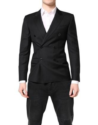 Dolce & Gabbana Mens Black Martini Double Breasted Coat Blazer Virgin Wool Clothing