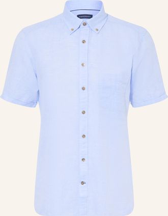 Strokesman's Strokesmans Kurzarm-Hemd Comfort Fit Mit Leinen blau