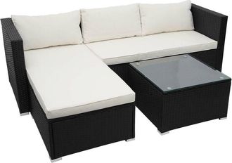 Hhg neuwertig] Poly-Rattan Garnitur 831, Balkon-/Garten-/Lounge-Set Sofa Sitzgruppe schwarz, Kissen creme ohne Deko-Kissen