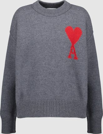 Ami Pull Unisexe Ami de Coeur Gris Chiné Rouge