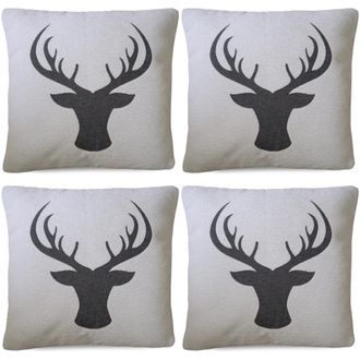 Matches 21 Kissenbezug flauschig 45x45 cm beige mit Hirsch-Kopf grau - 4er Set Kissenh&uuml;llen als Weihnachtsdeko