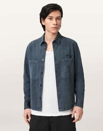 AllSaints Rohdi - Lang&auml;rmlige Hemdjacke in dunklem Stahlblau