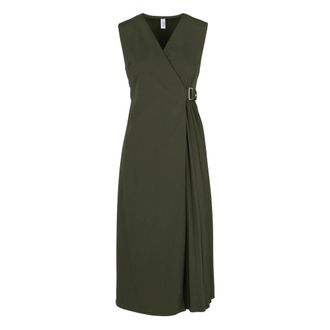 Bomboogie Femme, Robes, Vert, Taille: 40 FR Longue robe portefeuille en m&eacute;lange de laine avec ceinture