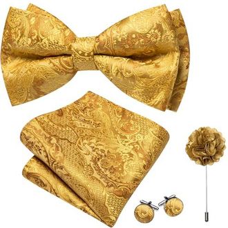 Barry.Wang Noeud papillon pr&eacute;-nou&eacute; en satin pour homme Couleur unie Motif cachemire, dor&eacute;, taille unique