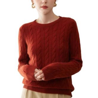 Dissa Pull Cachemire Femme Col Rond Torsade Tricot&eacute; en Vrac Manches Longues &eacute;pais Pull en Cachemire et Laine,Rouge,EU 36,MN667