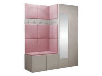 Mirjan24 Garderoben-Set Monati XII, Kleiderschrank mit Spiegel, Schuhschrank, 2X Kleiderhakenbrett, Gepolstertes Paneel/Wandpaneel, 6 Doppelhaken, Flurgarderob