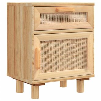 Generic vidaXL Nachttisch 1 Schublade 1 Fach Nachtschrank Nachtkonsole Nachtkommode Schlafzimmer Schrank Kommode Braun Massivholz Kiefer Natur-Rattan