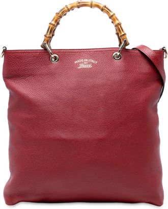 Gucci Hobo Bags - Tall Leather Bamboo Shopper Tote - Gr. unisize - in Rot - f&uuml;r Damen