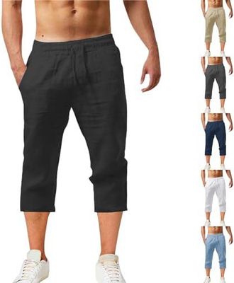 Generic Pantalon court pour homme, pantalon court pour homme - Short capri de randonn&eacute;e avec poches - L&eacute;ger - Taille &eacute;lastique - Pantalon d&eacute;contract&eacute; 3/4 - Sh