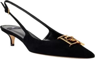 Elisabetta Franchi Femme, Chaussures, Noir, Taille: 38 EU Escarpin Slingback en Daim avec D&eacute;tail Logo