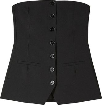 Patrizia Pepe Femme, Tops, Noir, Taille: 36 FR Bustier en cr&ecirc;pe &agrave; boutons