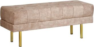 Beliani Bettbank Taupe aus Samtstoff Gesteppt Knopfheftung 117 cm mit Goldenen Beinen Elegant Sitzbank f&uuml;r Schlafzimmer Flur Garderobe Wohnzimmer