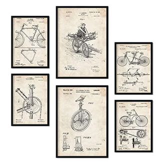 Nacnic Ensemble de 6 affiches de brevets V&eacute;lo. Affiches avec des illustrations de brevets r&eacute;tro pour votre maison. D&eacute;coration int&eacute;rieure de style vintage. Fo