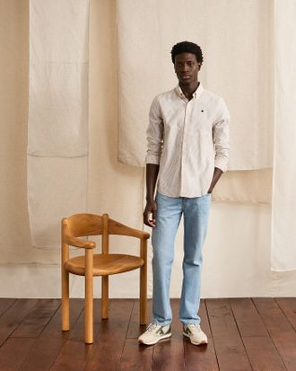Faguo Chemise en lin ray&eacute;e cr&egrave;me
