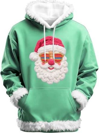 Generic Sweat à capuche de Noël pour femme en polaire imprimée avec bordure en fausse fourrure - Sweat à capuche surdimensionné à manches longues avec poche -