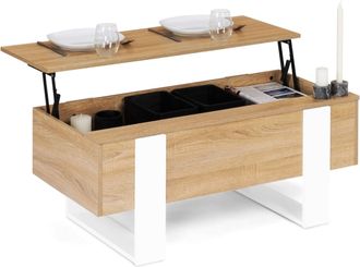 IDMarket Niedriger Tisch mit rechteckiger Klappplatte Phoenix aus Holz und Wei&szlig;