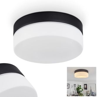 HOFSTEIN Deckenleuchte Valpedre aus Aluminium/Glas in Schwarz/Wei&szlig;, runde Deckenlampe 1-flammig (&Oslash; 18 cm), 1 x E27 ILLU, IP44, ideal f&uuml;r das Badezimmer geeigne