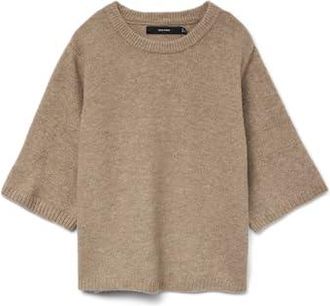 Vero Moda Vmboom Pull Oversize 2/4 O-NK GA Noos, Taupe, S