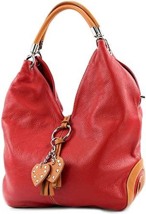 modamoda.de shopper sac à main en cuir italien sac à bandoulière 330, Couleur:Rouge/Camel