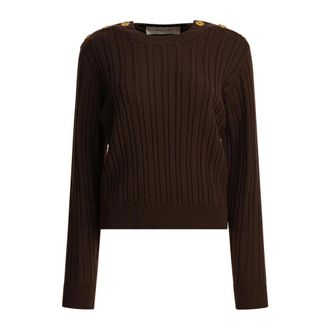 Golden Goose Zopfmuster-Rundhalspullover mit Schulterkn&ouml;pfen - - Knitwear - Damen - Braun - L